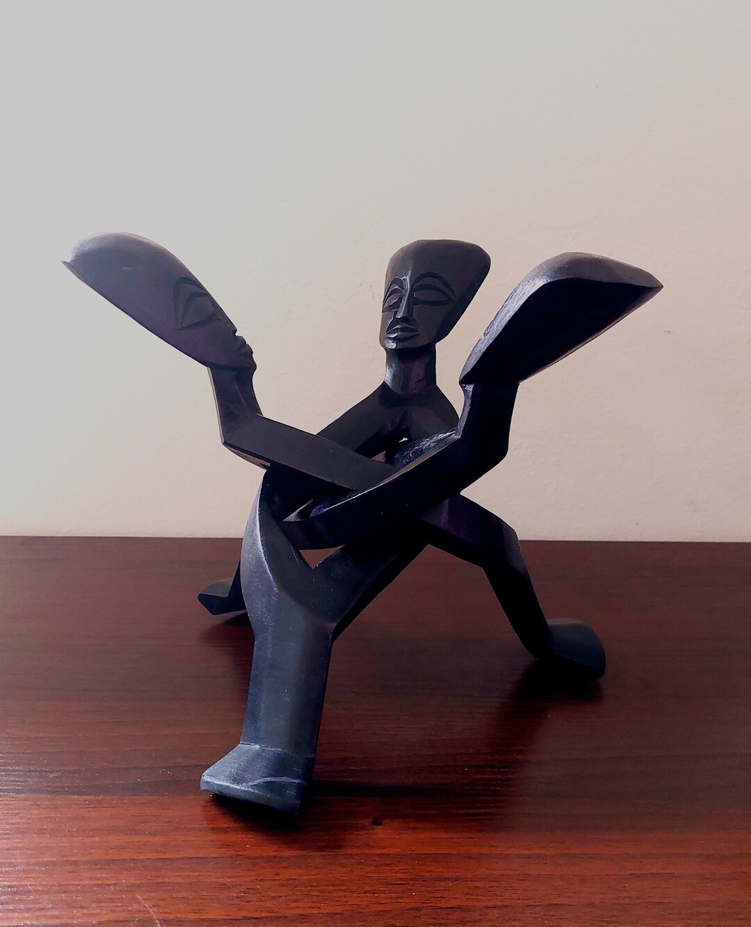 African 3 Headed Unity Wood Carving. - Etsy