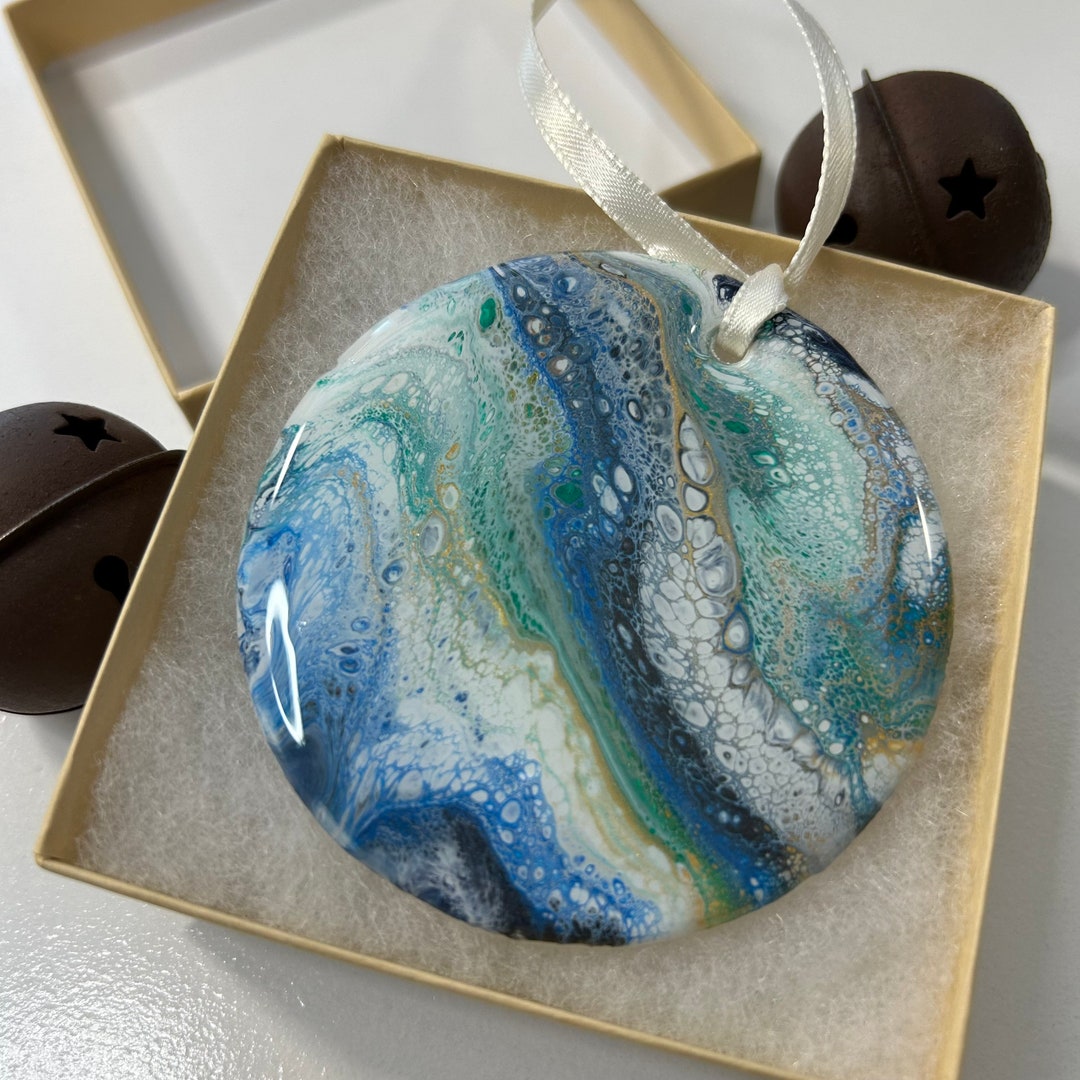 Fluid Art Ornament. Acrylic Pour Ornament. Resin Art Ornament. Ceramic ...