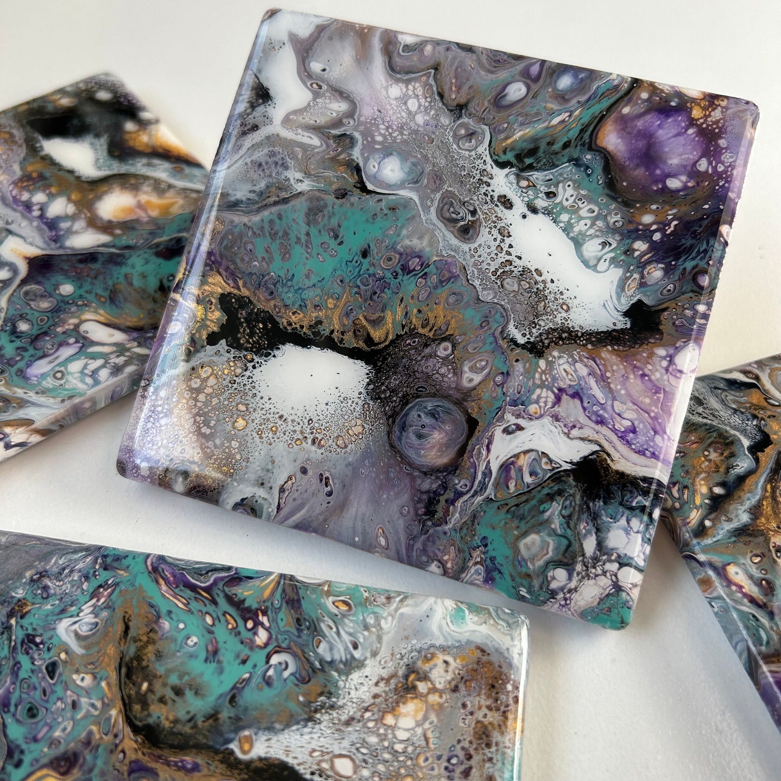 Fluid Art Coasters: Handmade Acrylic Pour Ceramic Coaster Set - Etsy