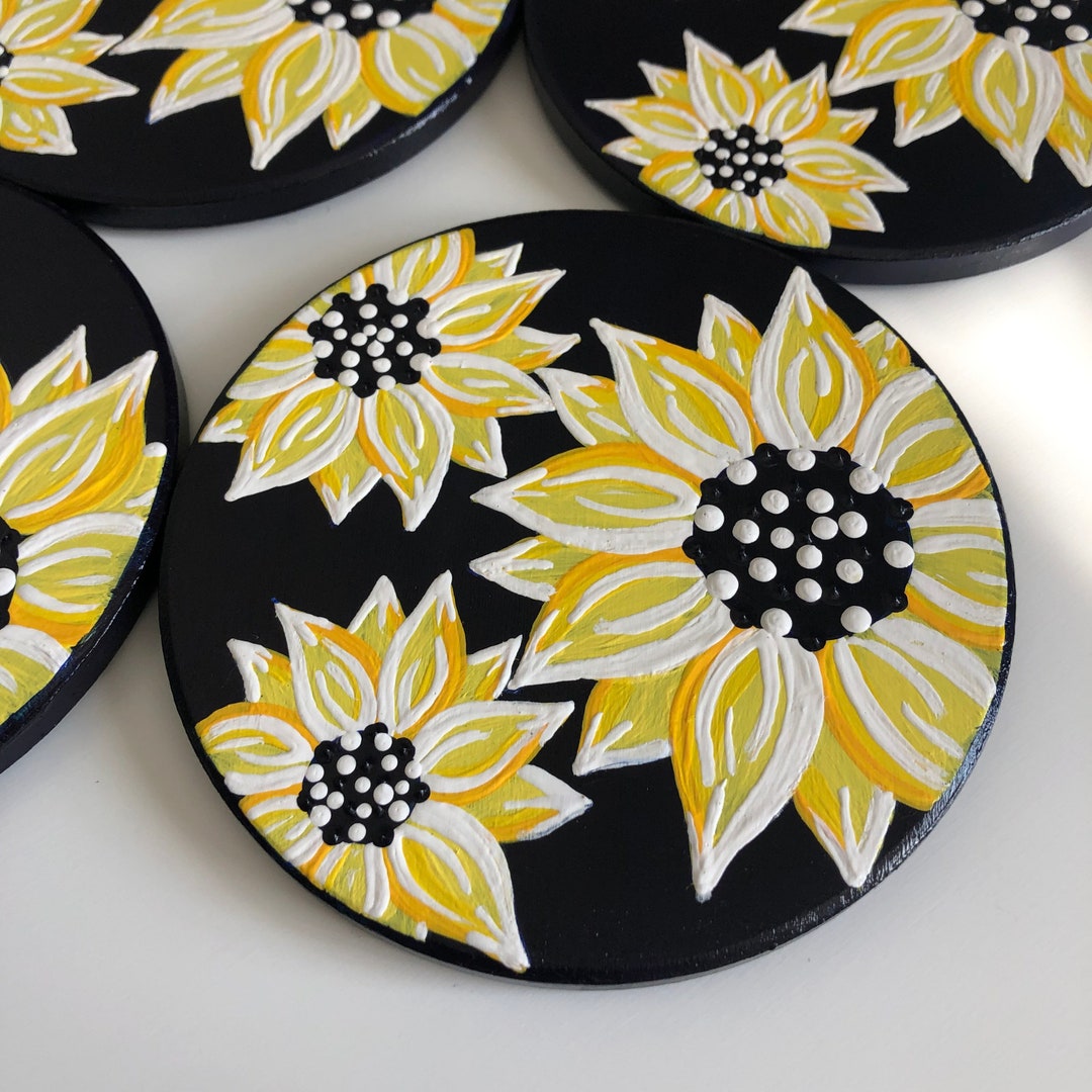 Sunflower Coasters, Hand Painted, Ceramic, Set of 4. Gift Idea. - Etsy
