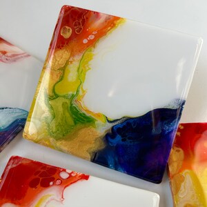 Fluid Art Coasters. Acrylic Pour Coasters. Ceramic. Resin Sealed. Set ...