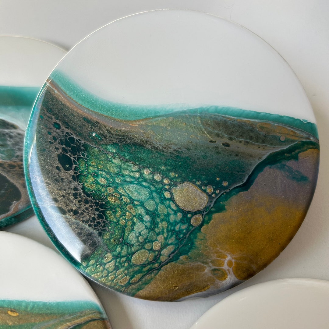 Fluid Art Coasters. Acrylic Pour Coasters. Ceramic. Resin Sealed. Set ...