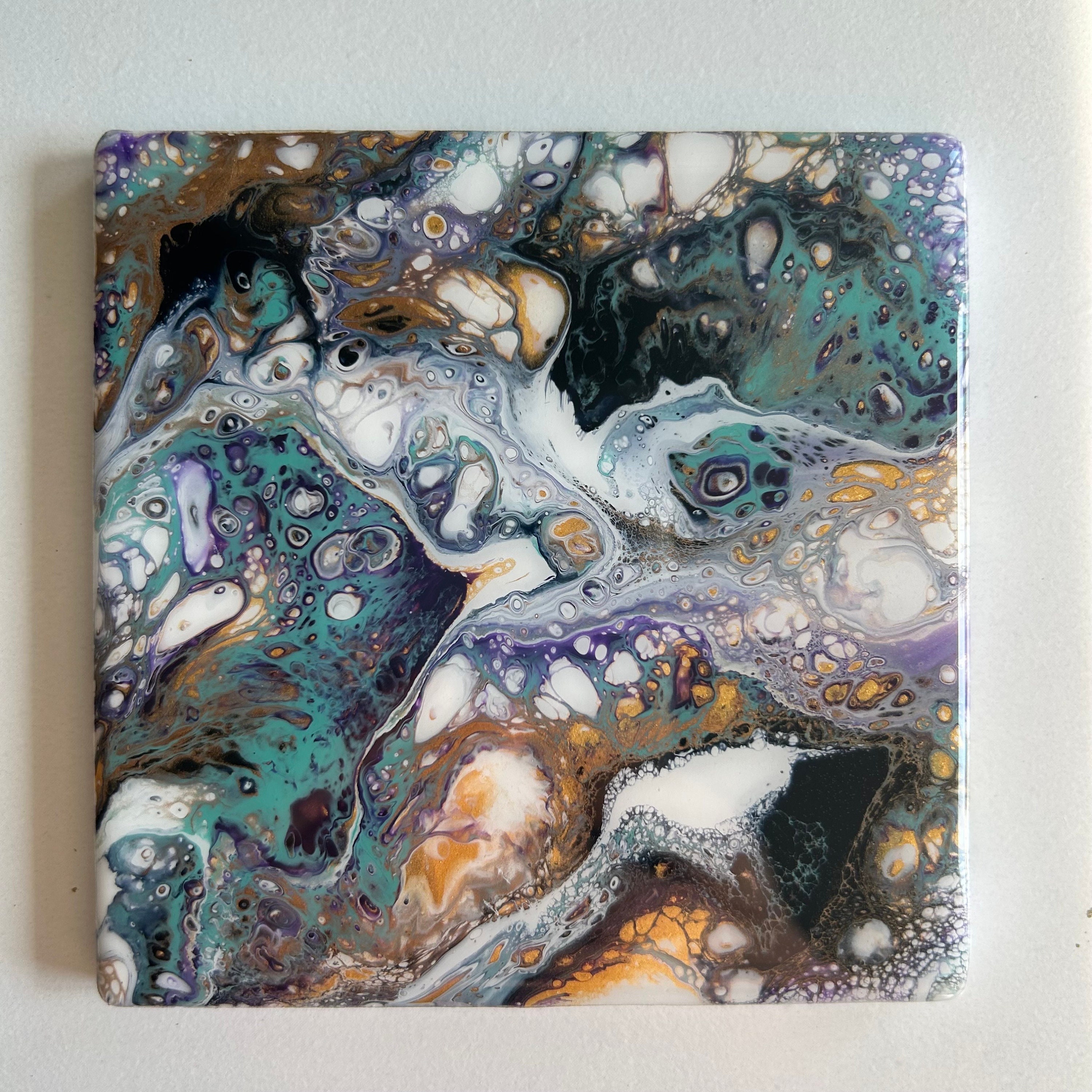 Fluid Art Coasters: Handmade Acrylic Pour Ceramic Coaster Set - Etsy