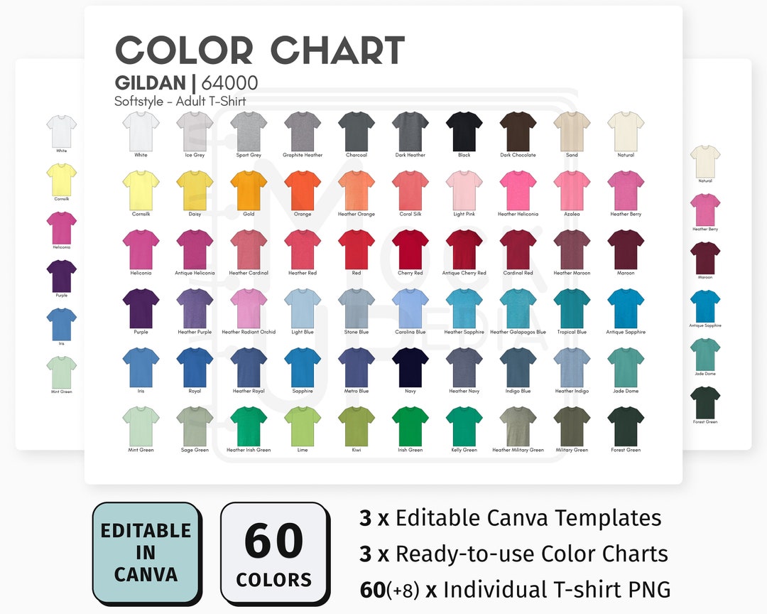 Gildan 64000 EDITABLE Canva Color Chart | Gildan 64000 Softstyle Unisex ...