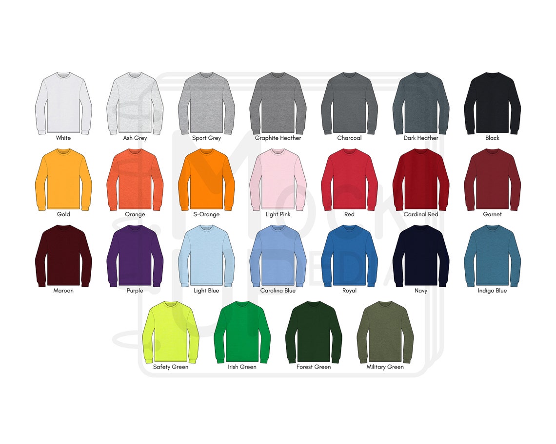 Gildan 5400 Adult Long Sleeve T-shirt Color Chart | Gildan 5400 Heavy ...