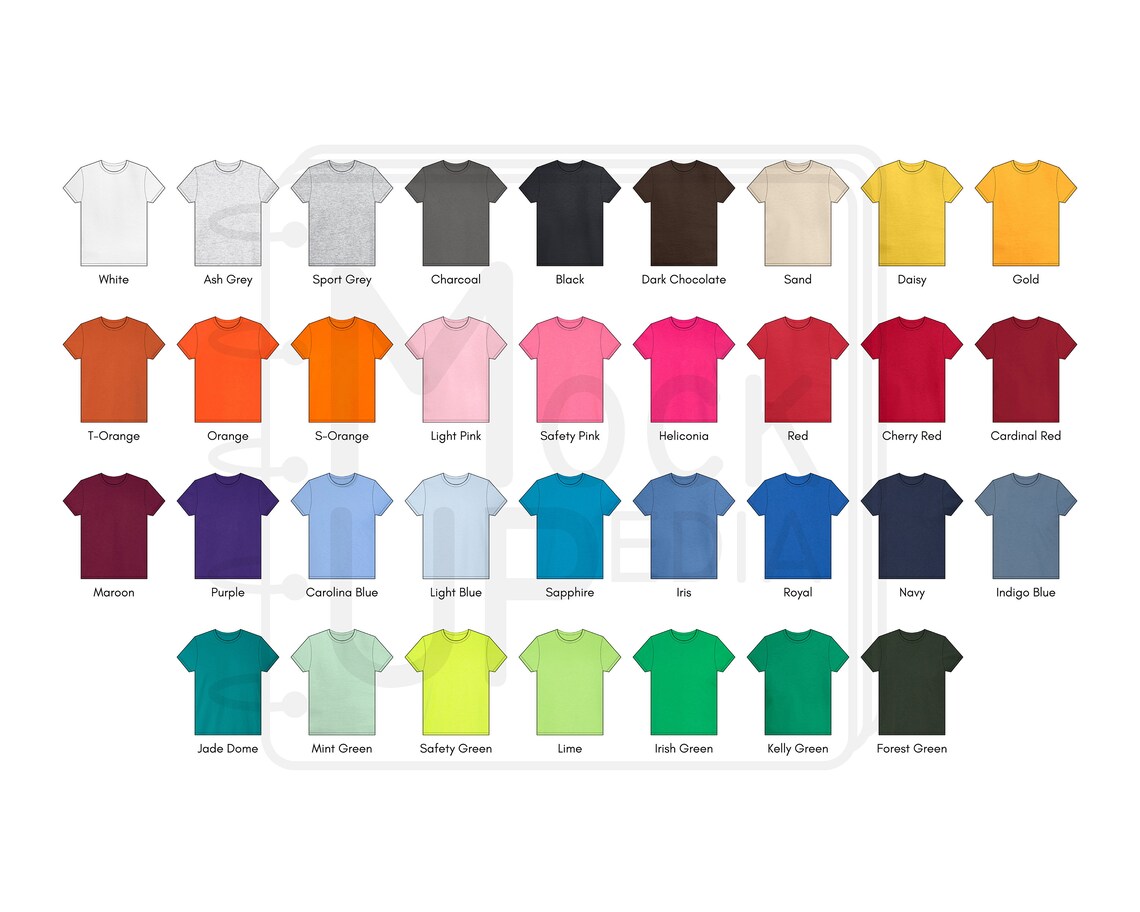 Gildan T shirt Color Chart