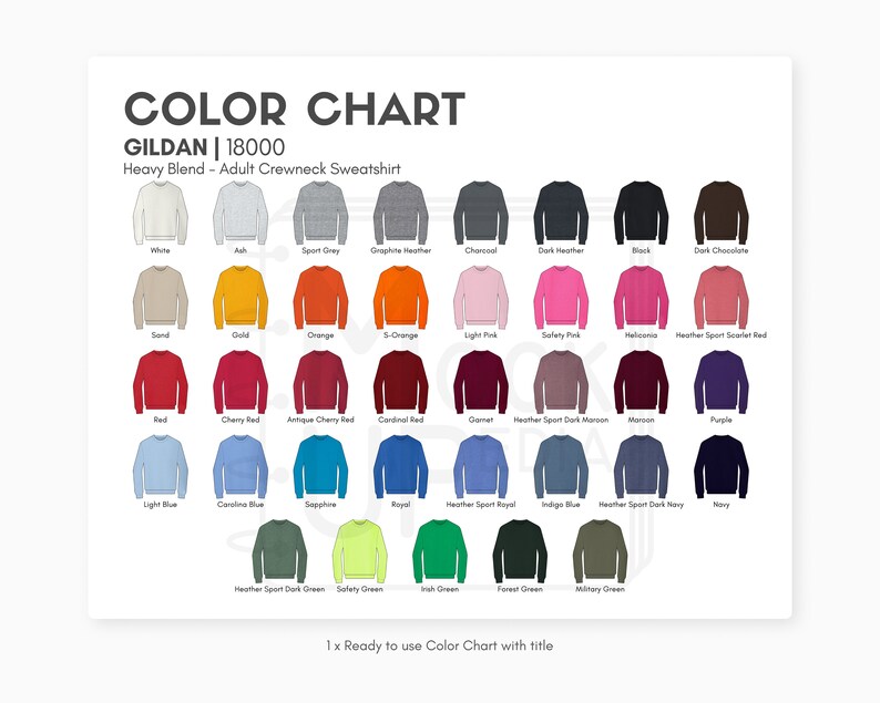 Gildan 18000 EDITABLE Canva Color Chart | Gildan 18000 Heavy Blend ...