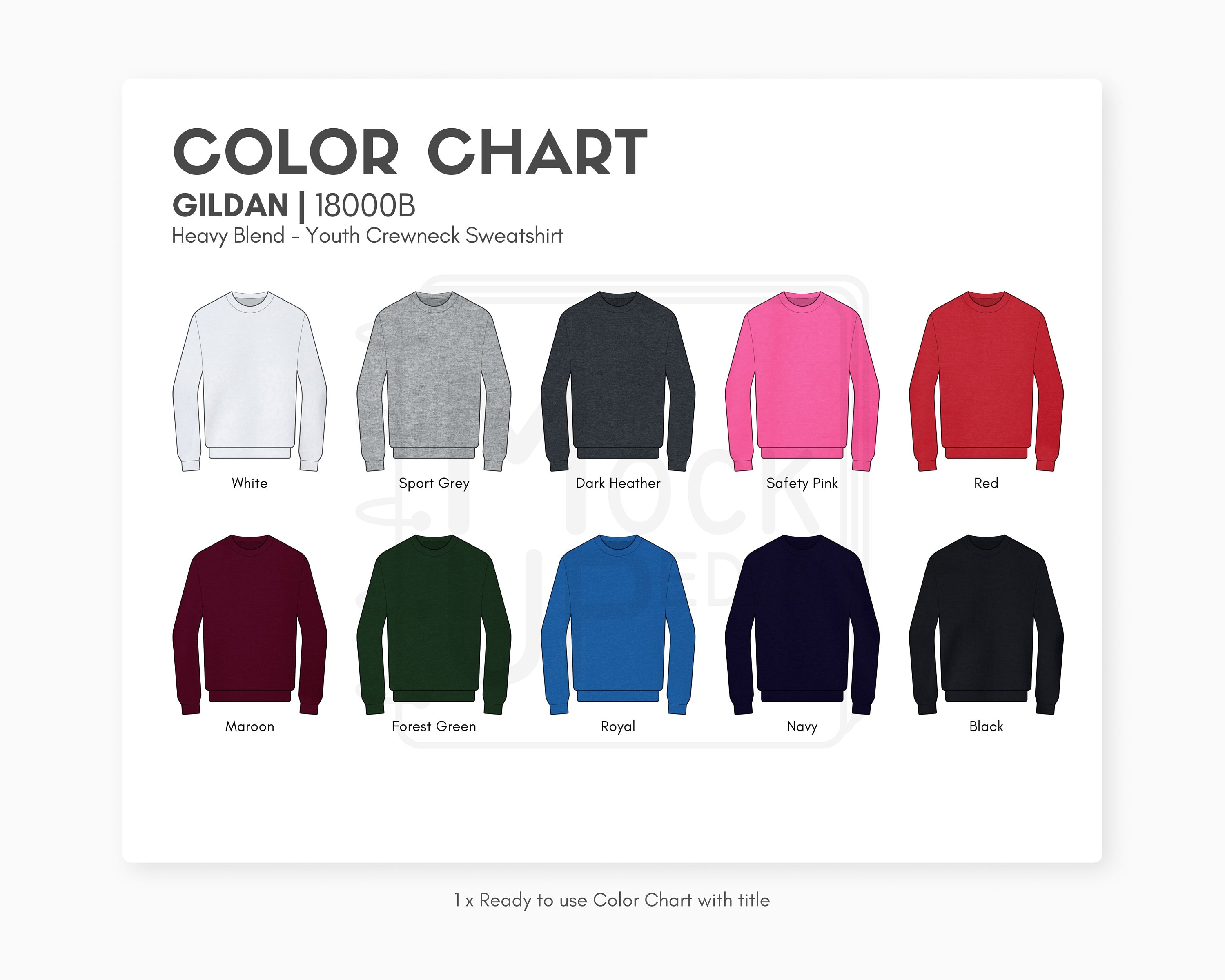 Gildan 18000B EDITABLE Canva Color Chart | Gildan 18000B Heavy Blend ...