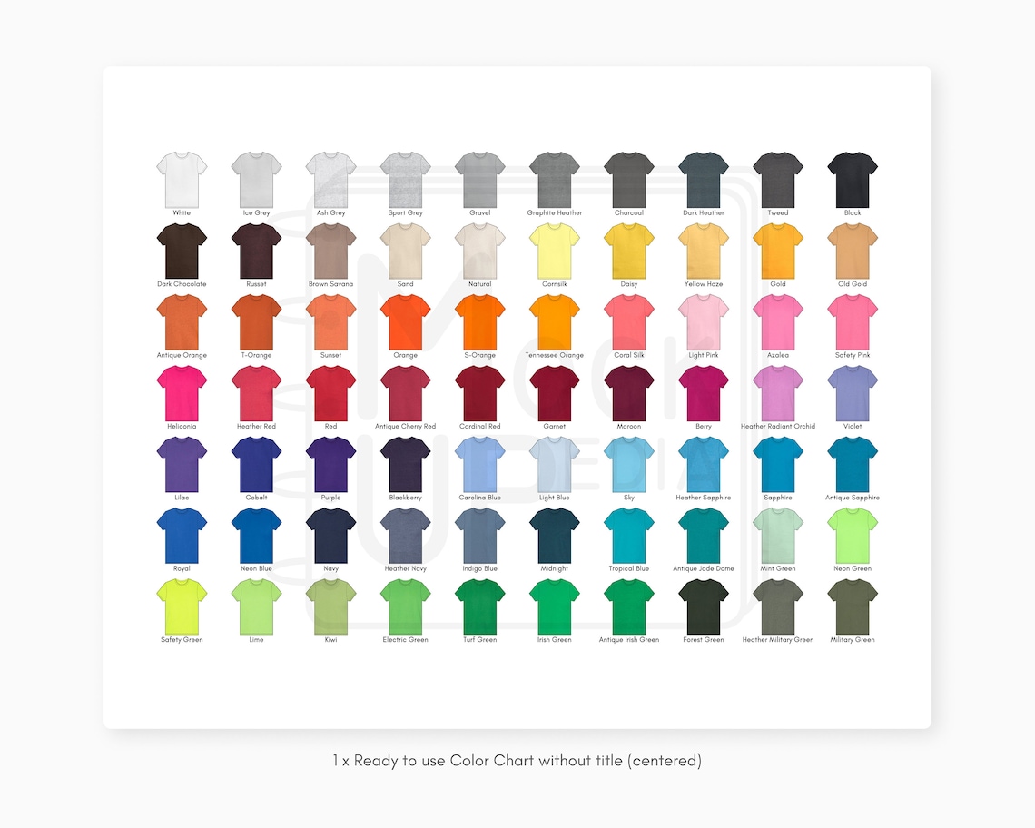 Gildan 5000 Adult T-shirt Color Chart | Gildan 5000 Heavy Cotton Unisex ...