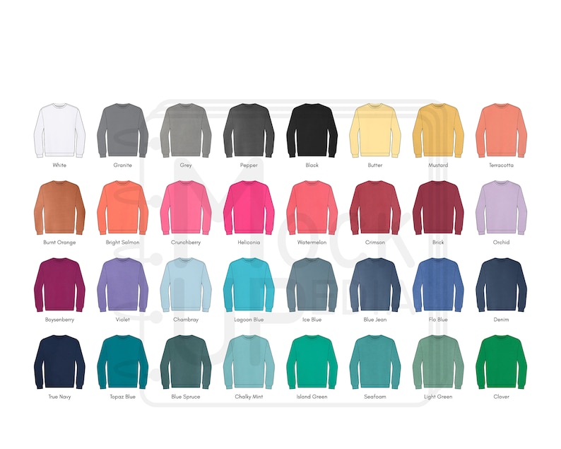 Comfort Colors 1566 Adult Crewneck Sweatshirt Color Chart - Etsy