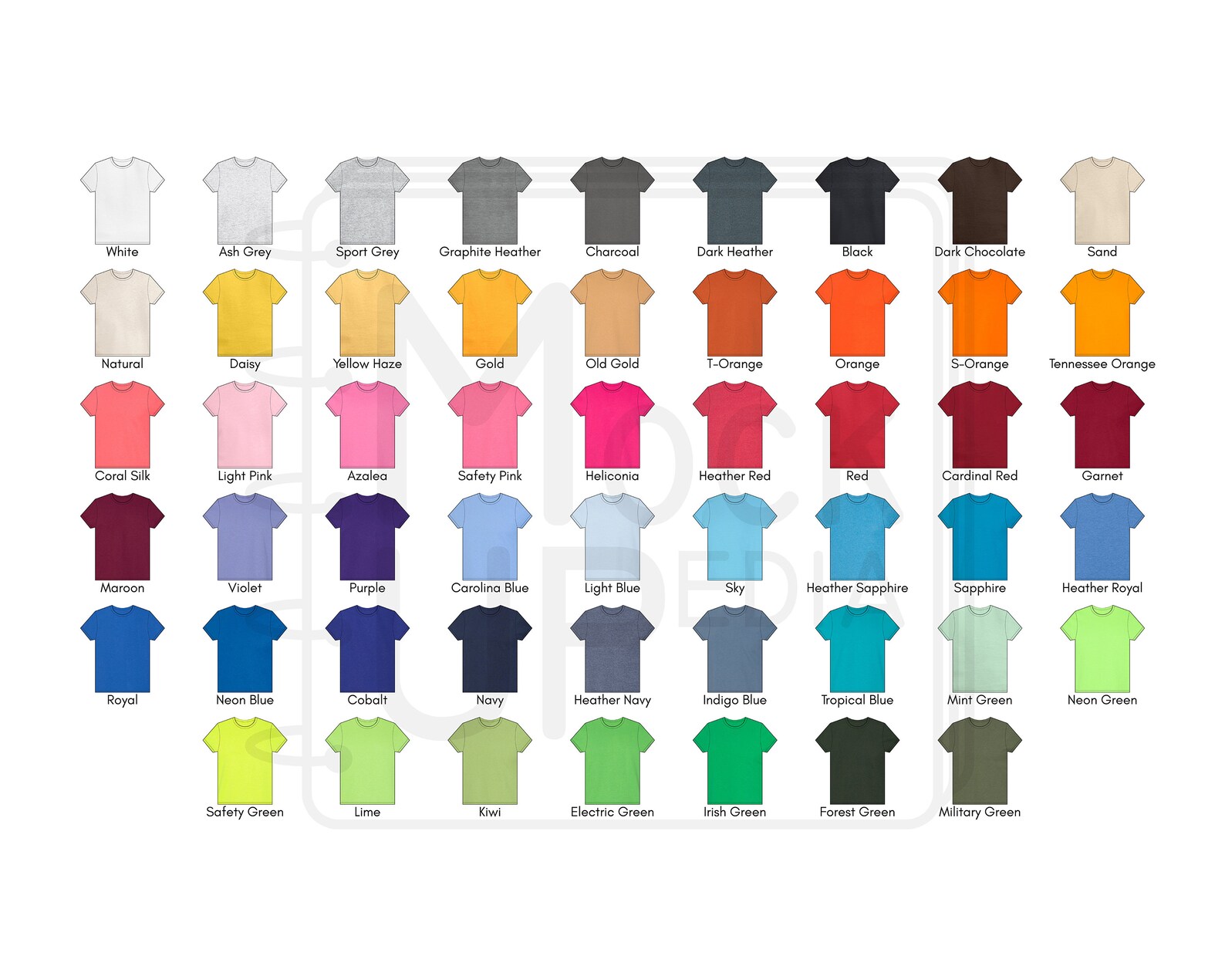 Gildan 5000B Youth T-shirt Color Chart Gildan 5000B Heavy - Etsy