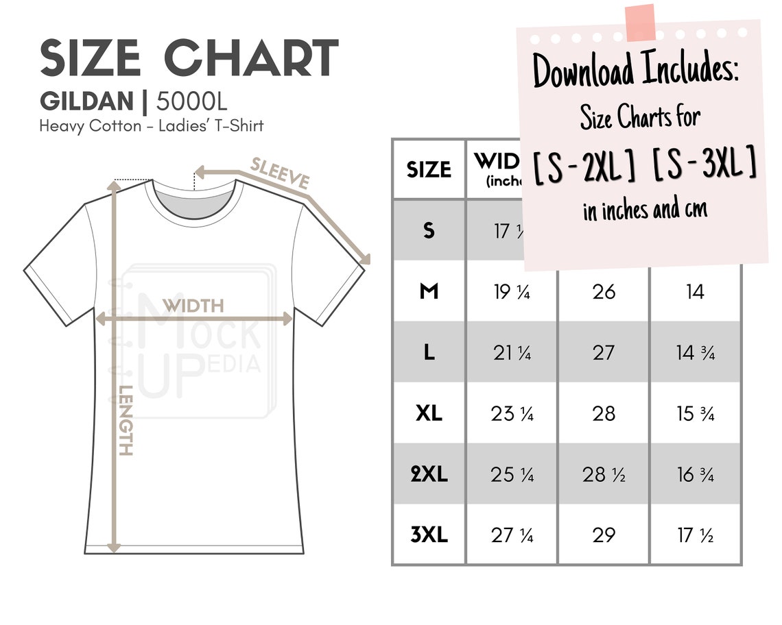 Gildan 5000l Ladies T Shirt Size Chart Inches Cm Digital Size Chart
