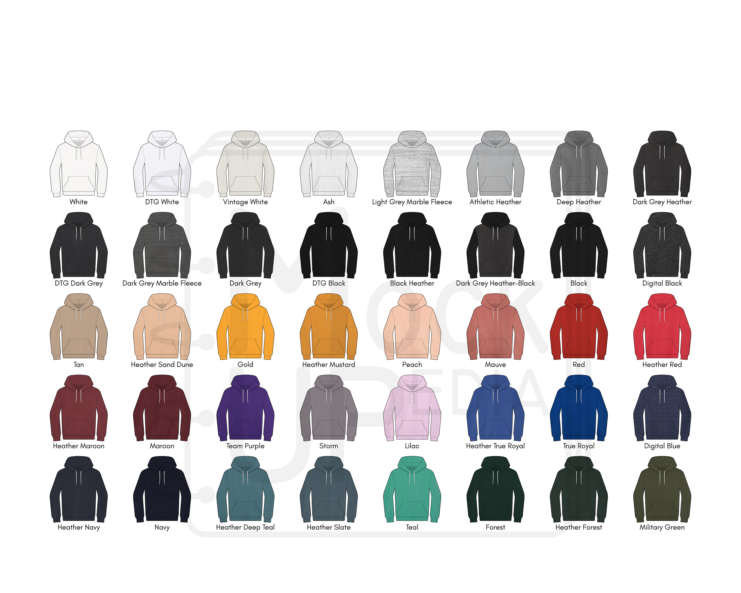 Bella Canvas 3719 Adult Pullover Hoodie Color Chart | Bella+canvas 3719 ...