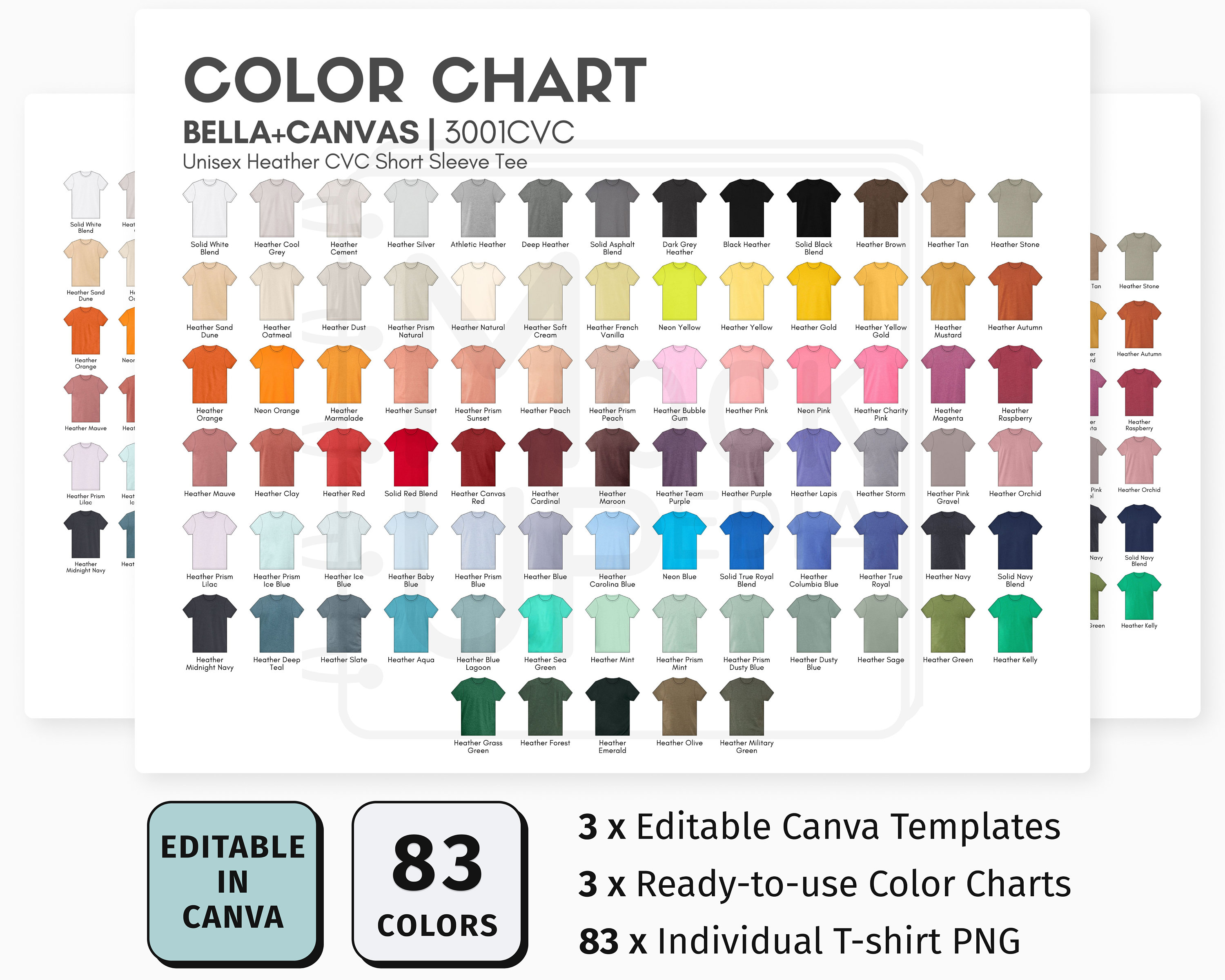 Bella Canvas 3001CVC EDITABLE Canva Color Chart | Bella+canvas Heather ...