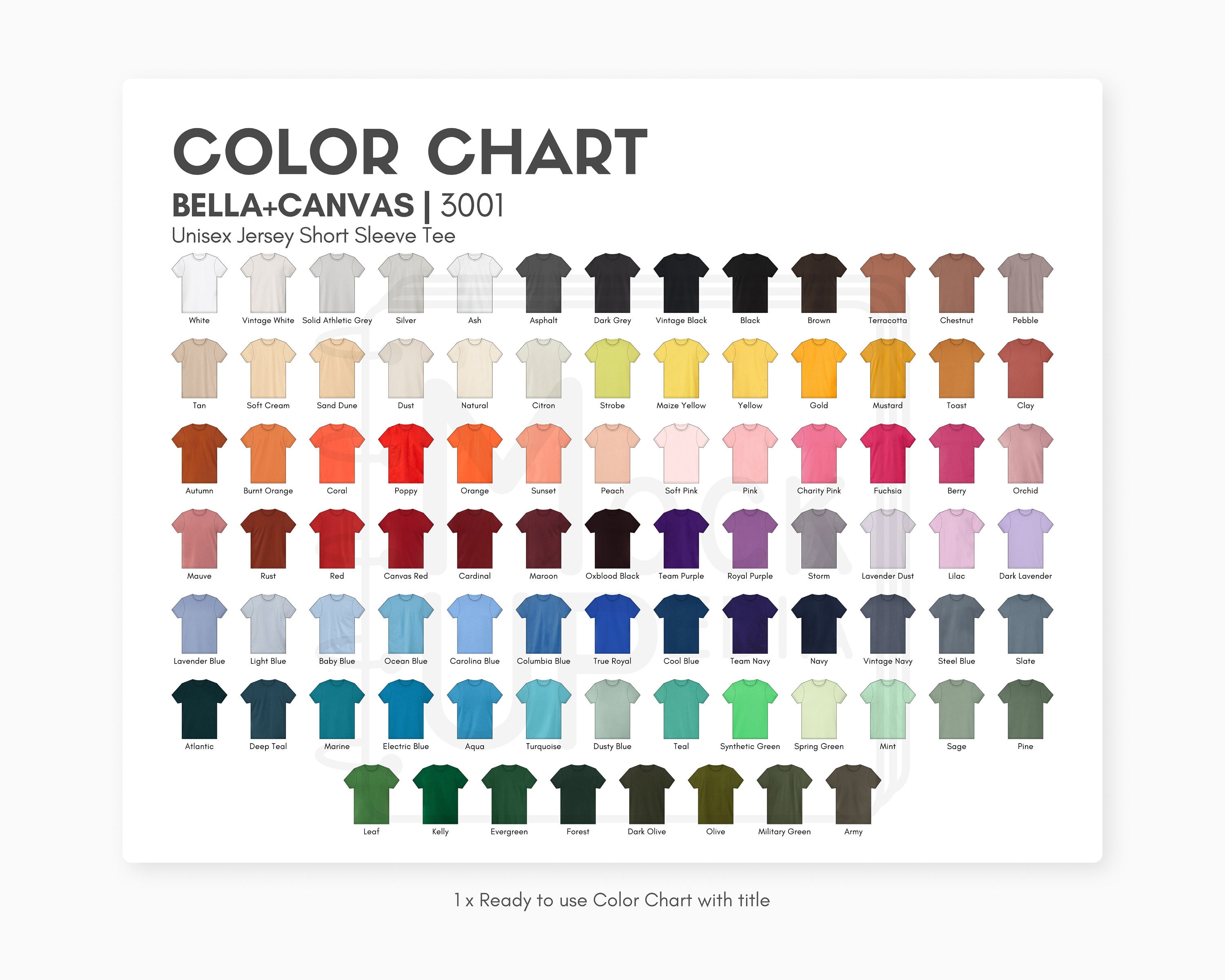 Bella Canvas 3001 Adult T-shirt Color Chart | Bella+canvas 3001 Unisex ...