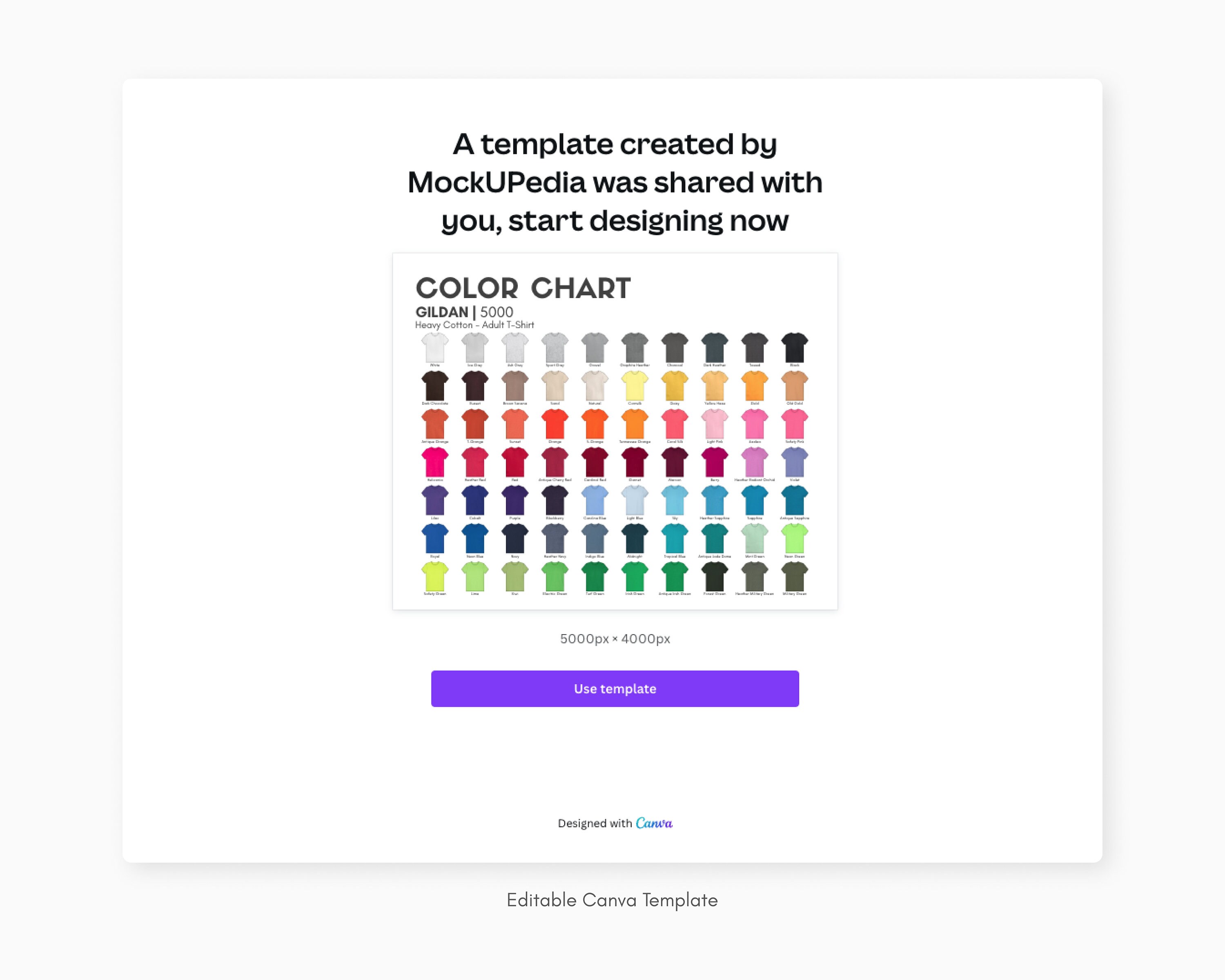 Gildan 5000 EDITABLE Canva Color Chart | Gildan 5000 Heavy Cotton ...