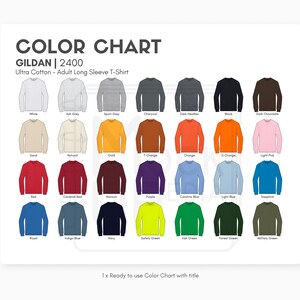 Gildan 2400 EDITABLE Canva Color Chart | Gildan 2400 Ultra Cotton Long ...