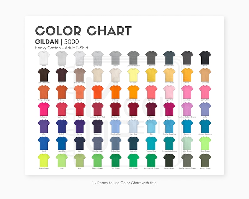 Gildan 5000 EDITABLE Canva Color Chart | Gildan 5000 Heavy Cotton ...
