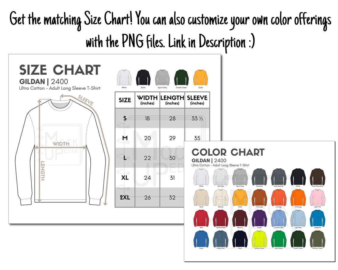 Gildan 2400 Adult Long Sleeve T-shirt Color Chart Gildan | Etsy
