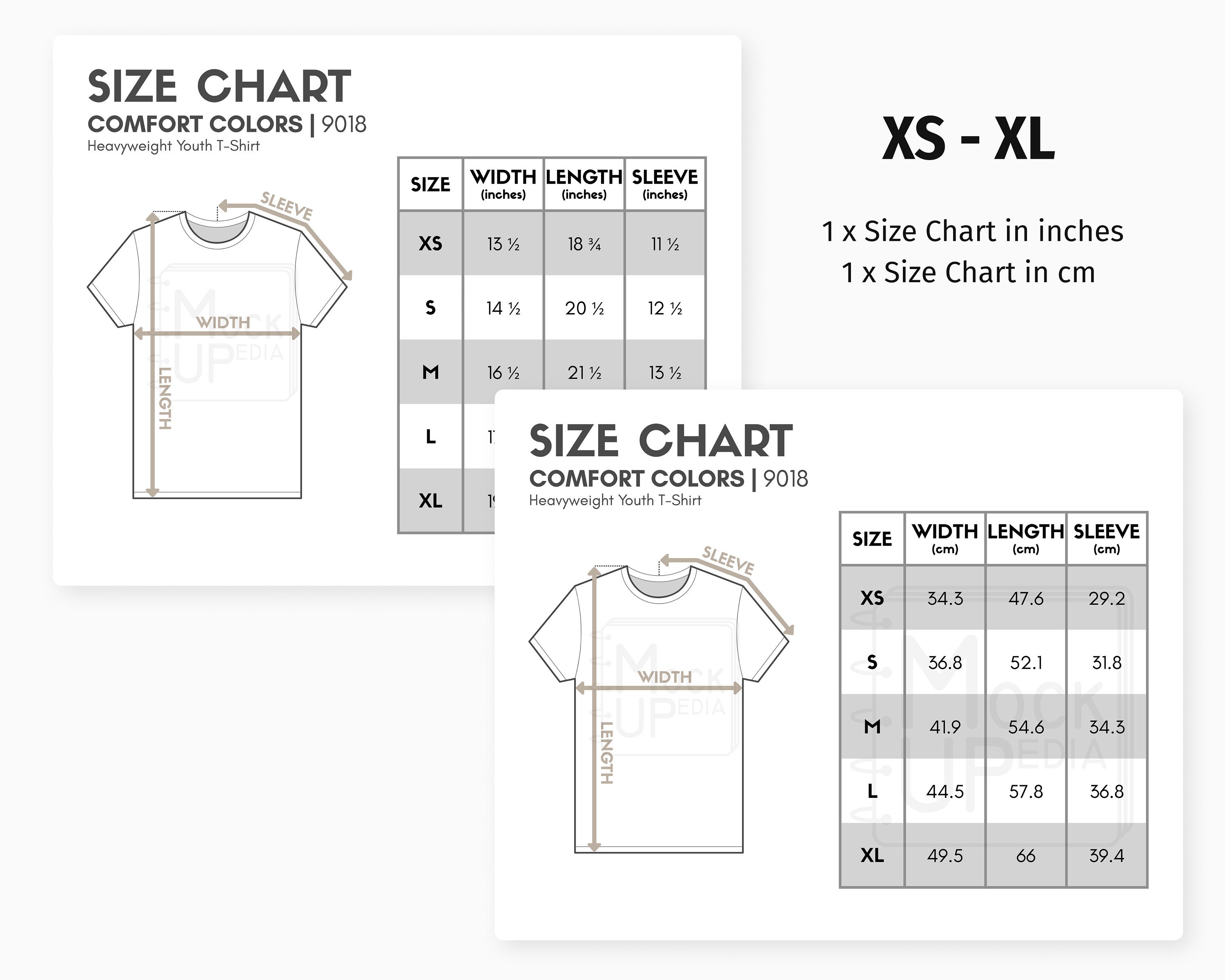 Comfort Colors 9018 Youth T-shirt Size Chart (inches/cm) | Digital Size Chart | Comfort Colors ...