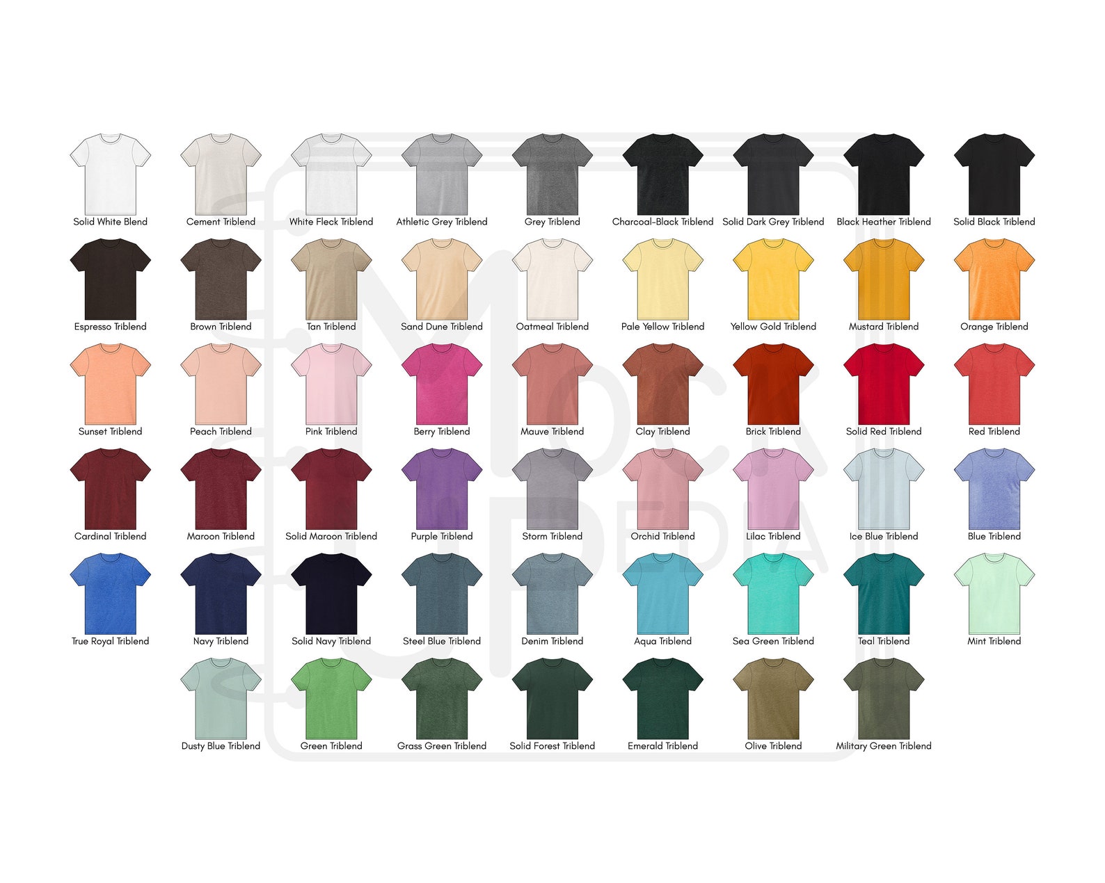 Bella Canvas 3413 Adult T-shirt Color Chart | Bella+canvas 3413 Unisex ...