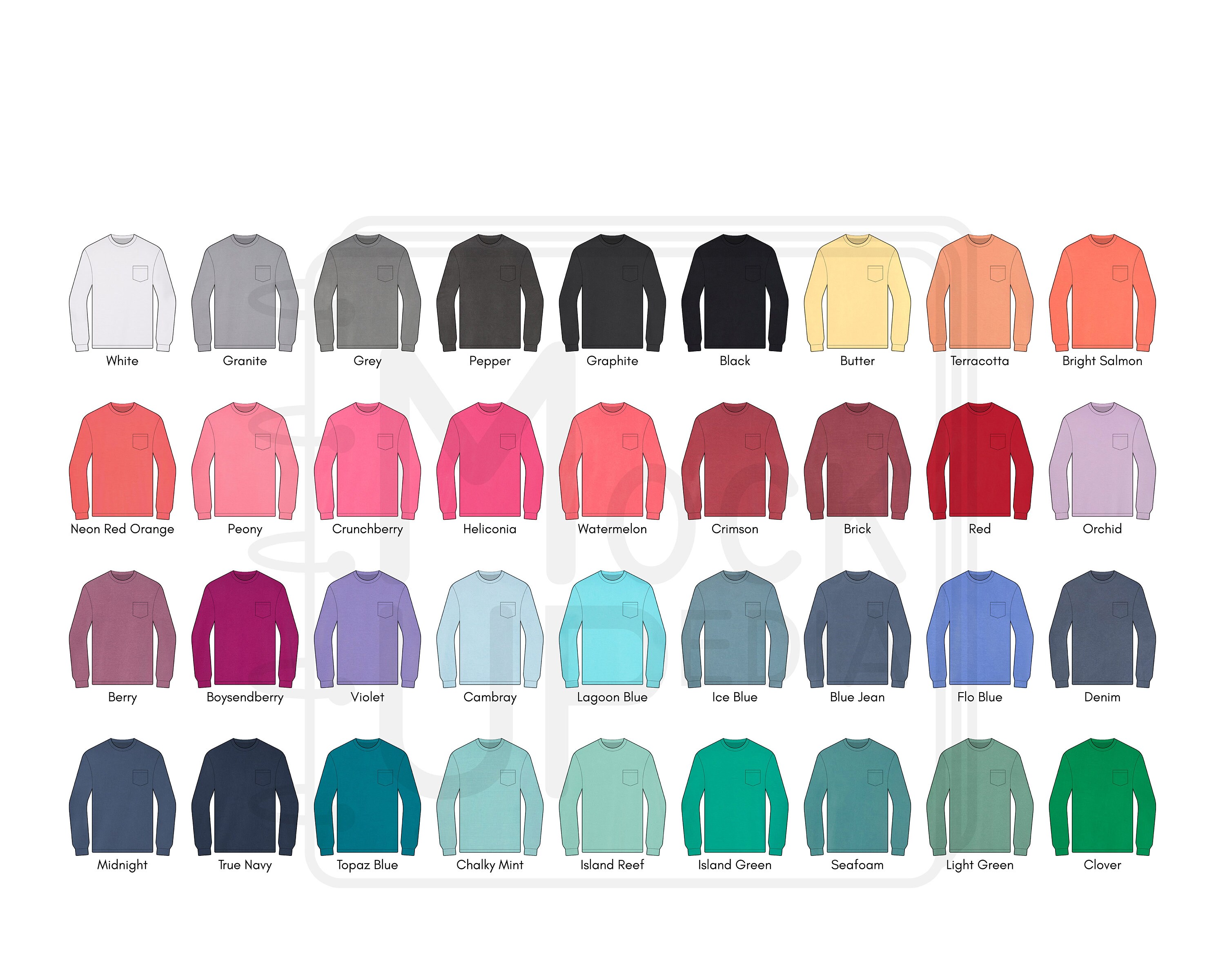 Comfort Colors 4410 Adult Long Sleeve Pocket Tee Color Chart | Comfort ...