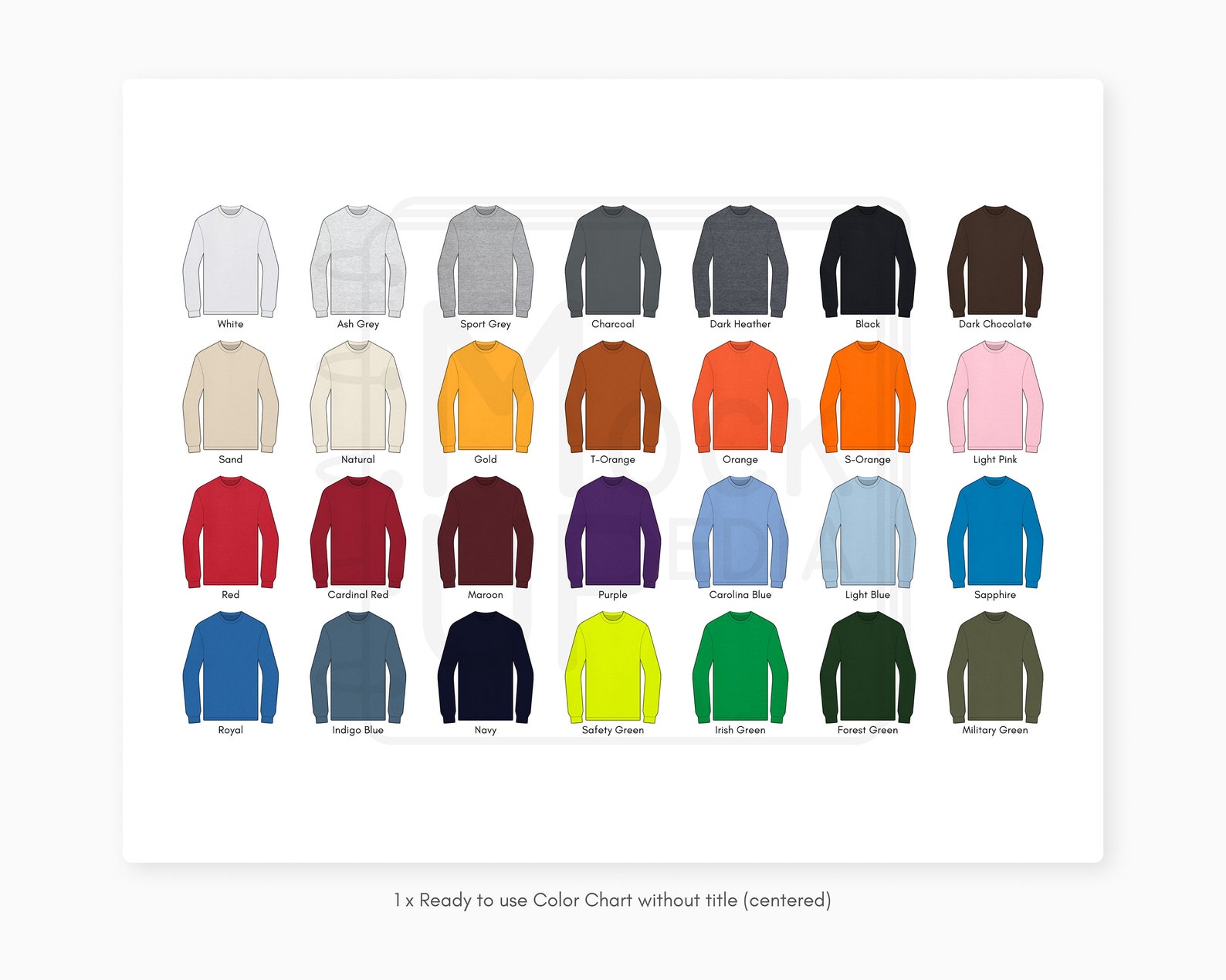 Gildan 2400 Adult Long Sleeve T-shirt Color Chart | Gildan 2400 Ultra ...