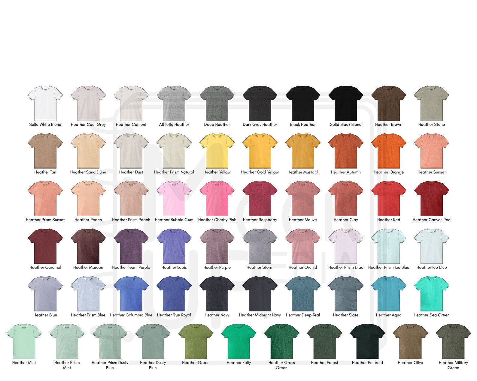 Bella Canvas 3001CVC Adult T-shirt Color Chart Bellacanvas - Etsy