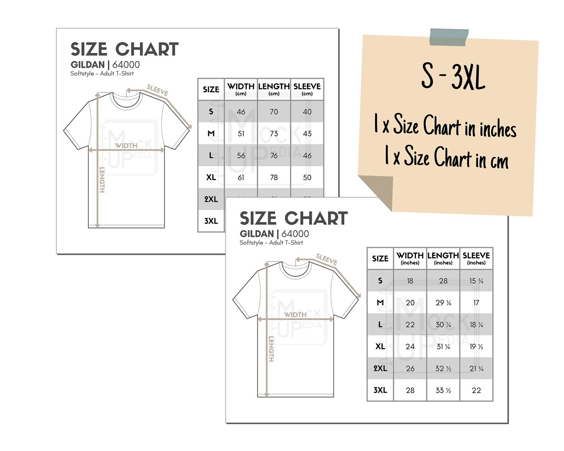 Gildan 64000 Adult T Shirt Size Chart Inches Cm Digital Etsy