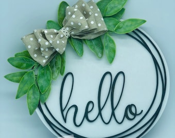 Circle Hello Script Wood Sign wood Sign Art Wooden Hello - Etsy