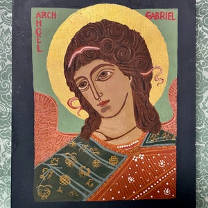 ICON of ARCHANGEL GABRIEL Folk Art Hand-painted on Wood 2002 New ...