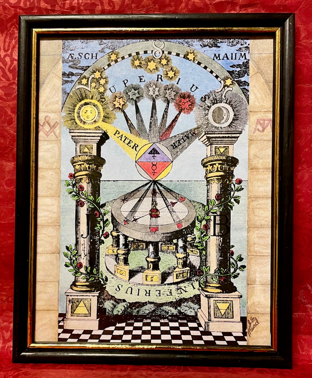 COMPASS of the WISE MASONIC & Hermetic Print Hand-colored, Hand ...