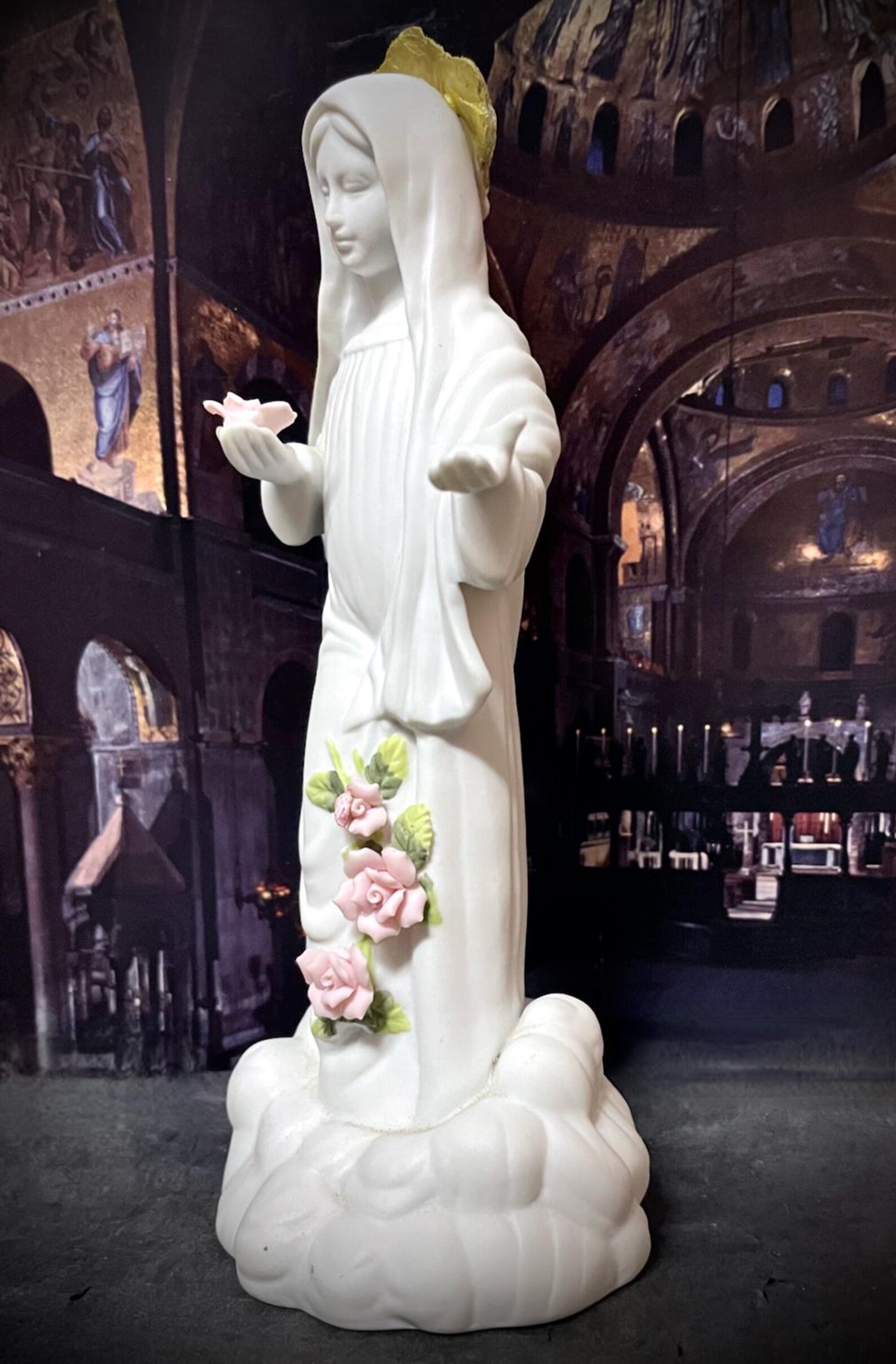 OUR LADY of the ROSES in White Ceramic B.V.M. Blessed Virgin Mary ...