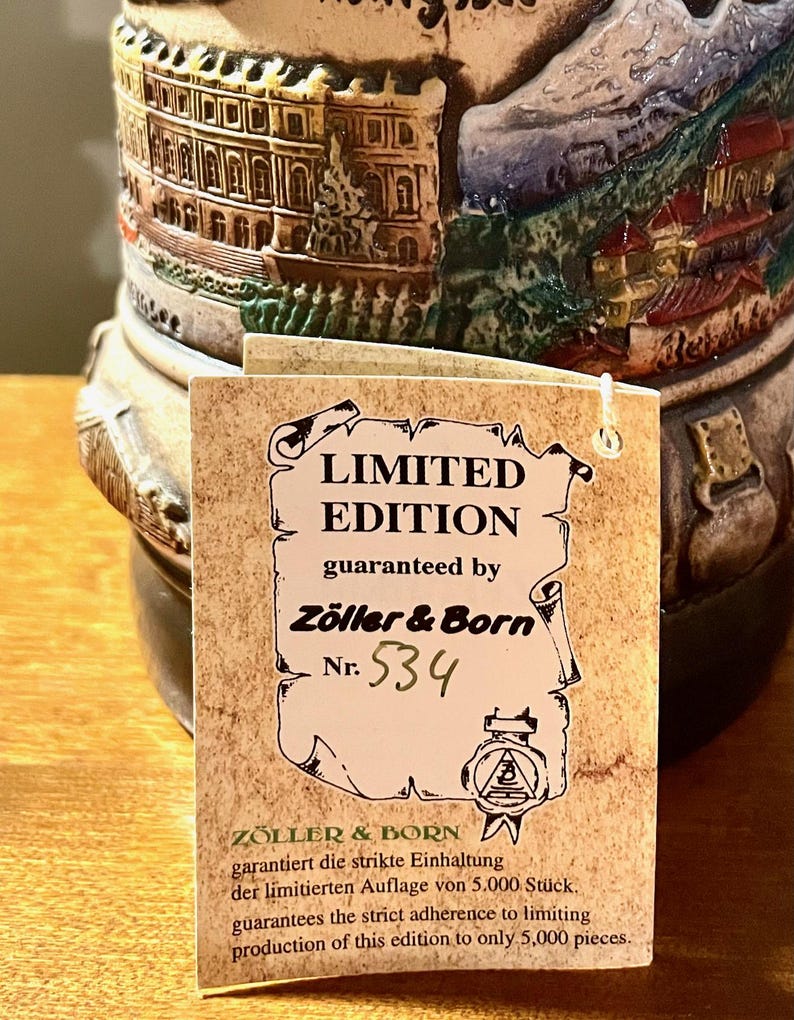 ZOLLER & BORN BAVARIAN Beer Stein Limited Edition Hand-crafted Hand ...