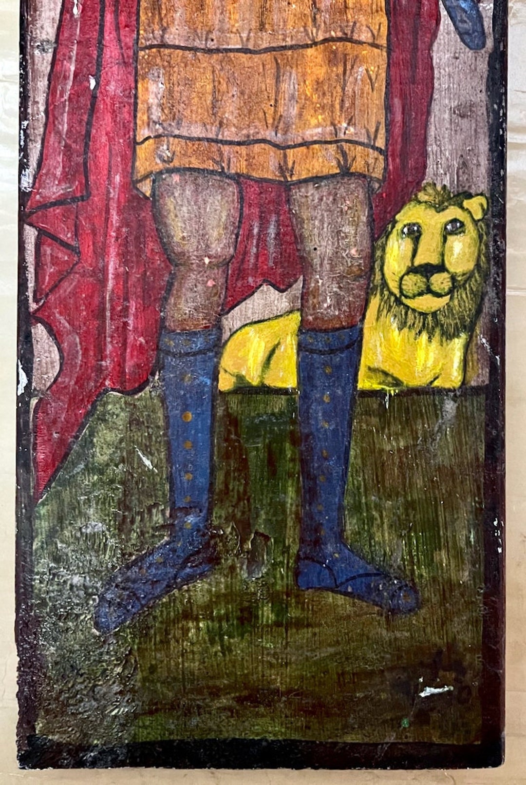 PROPHET DANIEL & LION Hand-painted Antique Wooden Icon Late 19th to ...