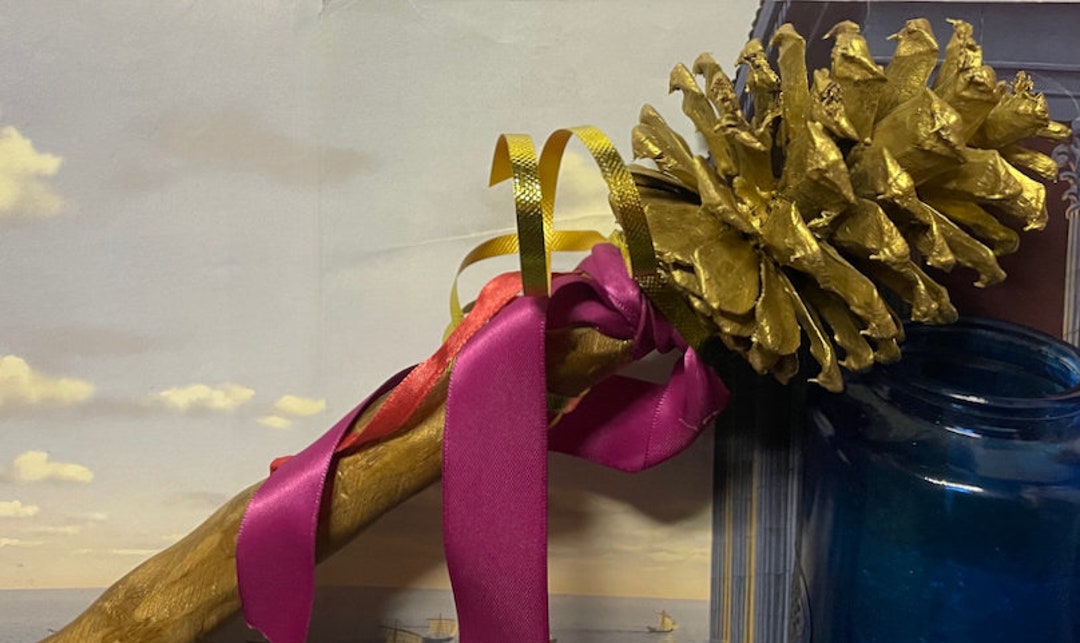 THYRSUS WAND REAL Pine Cone Tipped Wooden Bacchic Dionysian Sacred Rod ...