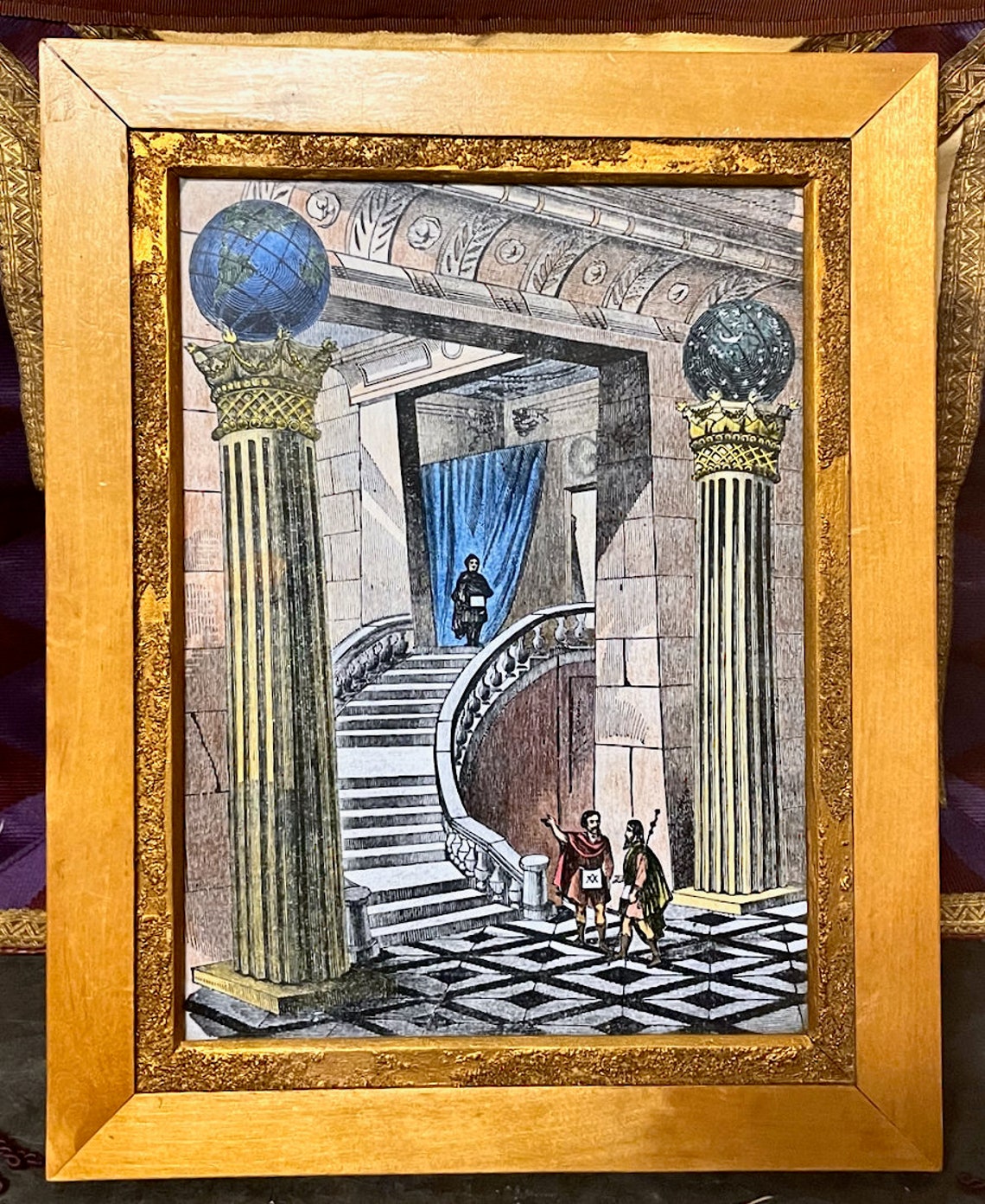 MASONIC PILLARS of the TEMPLE Fellowcraft Tracing Board Hand-colored ...
