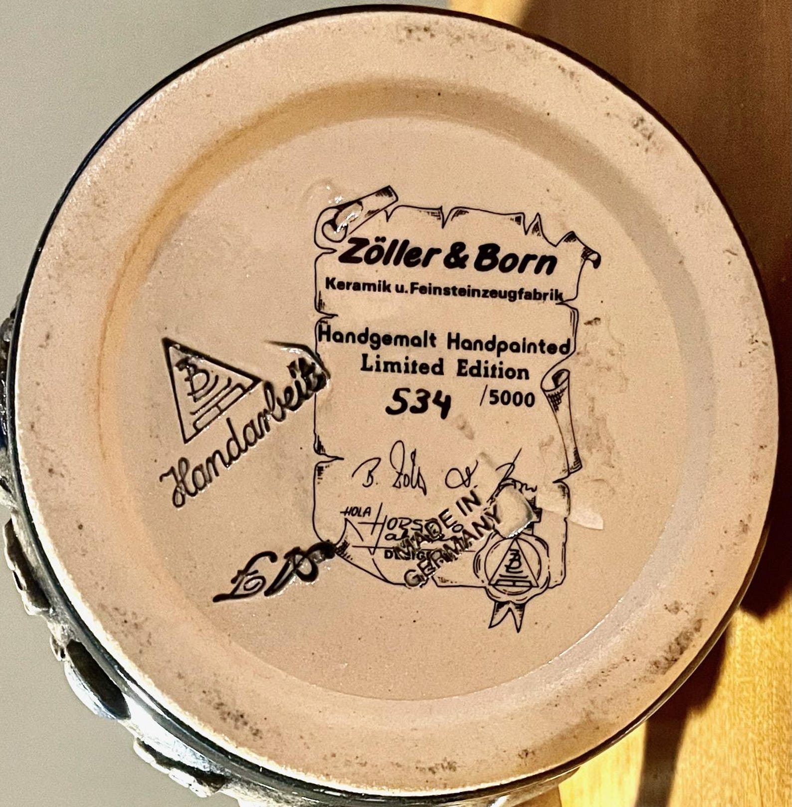 ZOLLER & BORN BAVARIAN Beer Stein Limited Edition Hand-crafted Hand ...