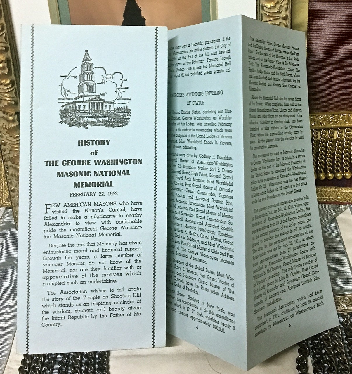 GEORGE WASHINGTON MASONIC Memorial Photo a 1952 History of the Monument ...