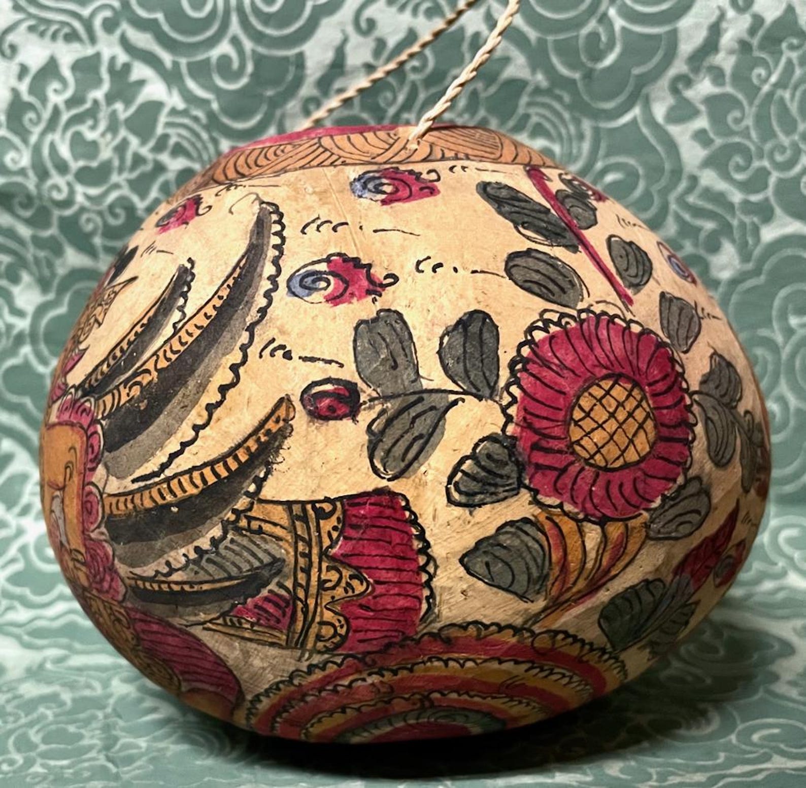 SOUTHEAST ASIAN GOURD Hand-painted With Two Men Fleeing a Demon Age ...