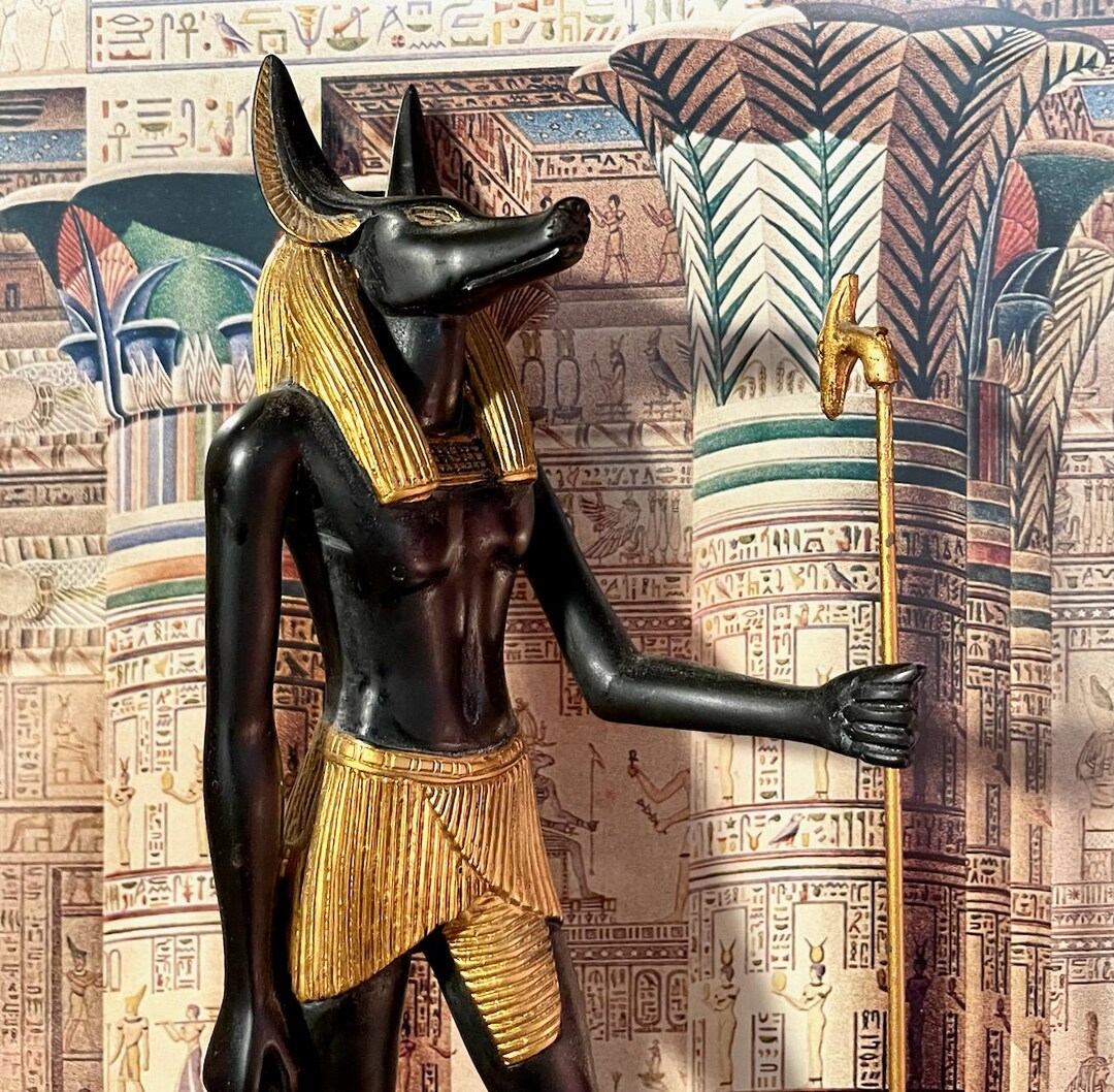 JACKAL-HEADED ANUBIS Resin Statue With Uas Scepter Statue 8 3/4 Inches ...