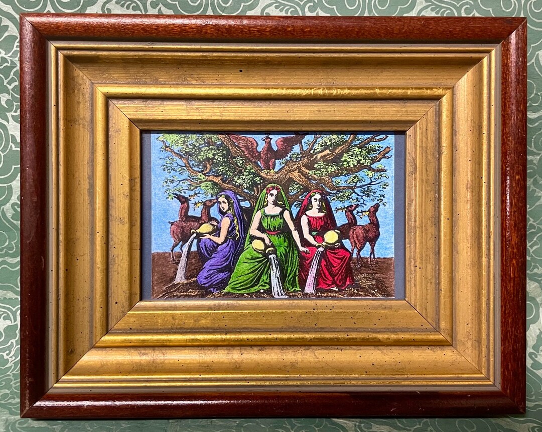 YGGDRASIL & THREE NORNS Hand-colored Print in Small Recessed Antique ...