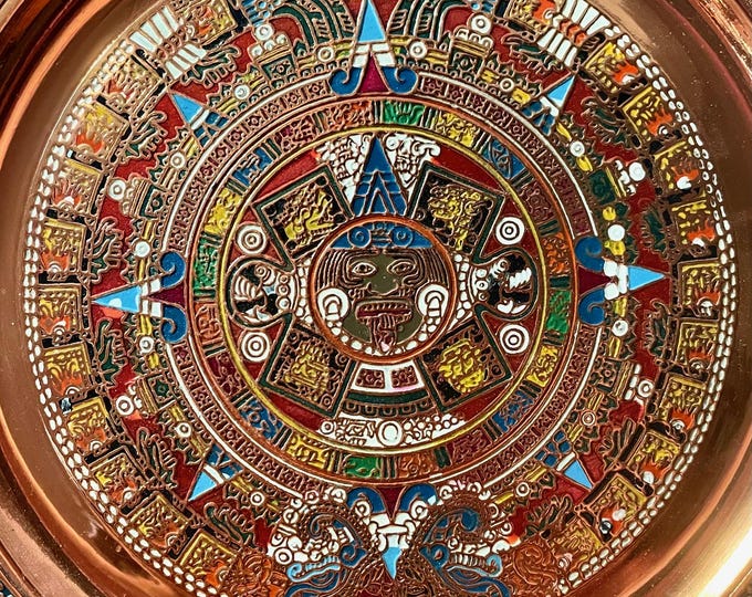 MAYAN CALENDAR 11 Inch Enameled Copper Plate Wall Hanging or Stand ...