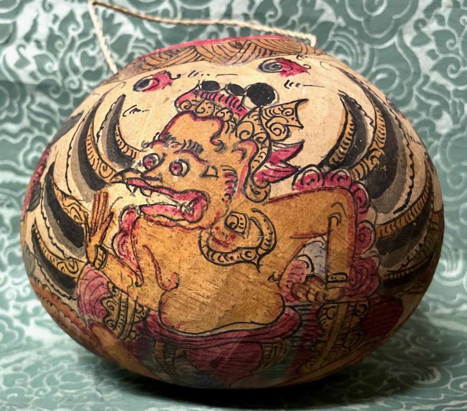 SOUTHEAST ASIAN GOURD Hand-painted With Two Men Fleeing a Demon Age ...