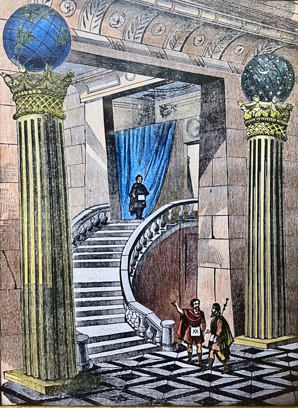 MASONIC PILLARS of the TEMPLE Fellowcraft Tracing Board Hand-colored ...