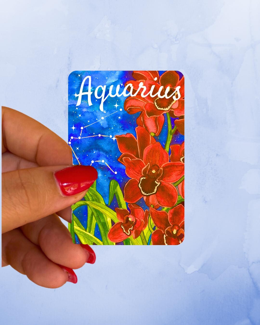 Aquarius Zodiac Sign Orchid and Constellation at Night Watercolor Art ...