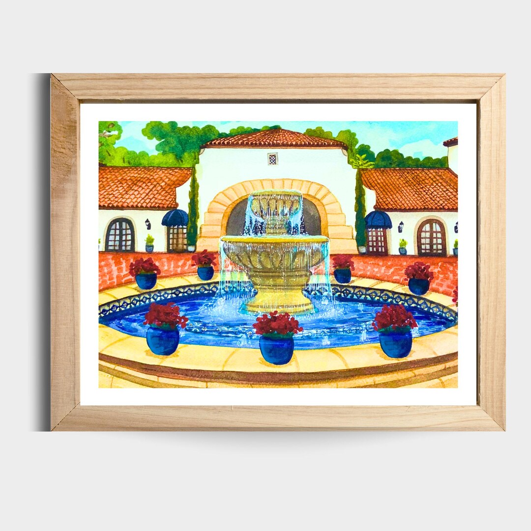 Ritz-carlton Bacara Santa Barbara Fountain Watercolor Fine Art Giclee ...