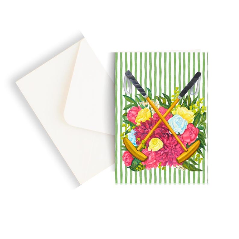 Polo Mallets With Flowers Watercolor Greeting Card Blank - Etsy