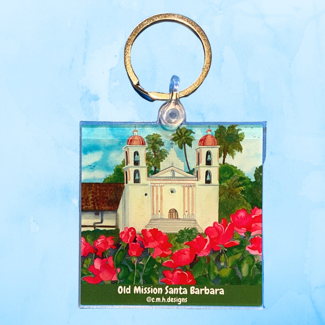 Keychain Santa Barbara Old Mission Watercolor Art - Etsy