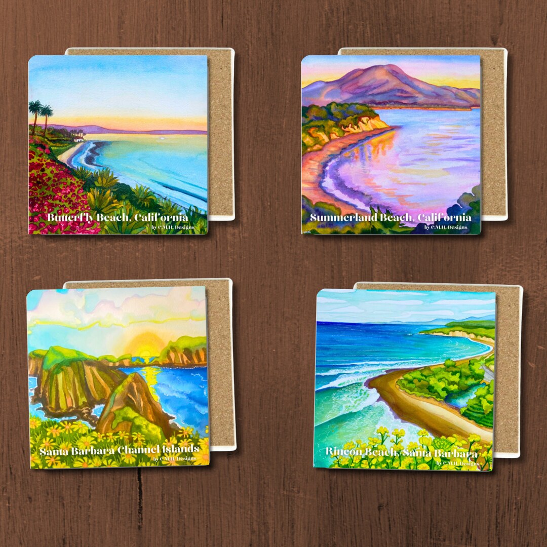 Ceramic Coaster Set Santa Barbara Beaches - Etsy